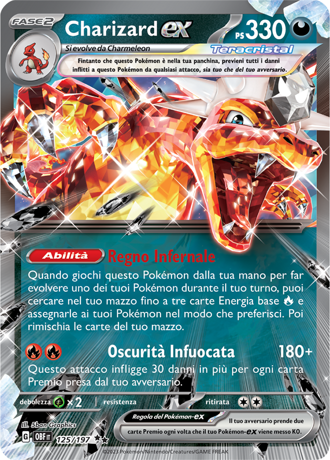 Charizard-ex 125/197 - ITA - Near Mint - Scarlatto e Violetto - Ossidi